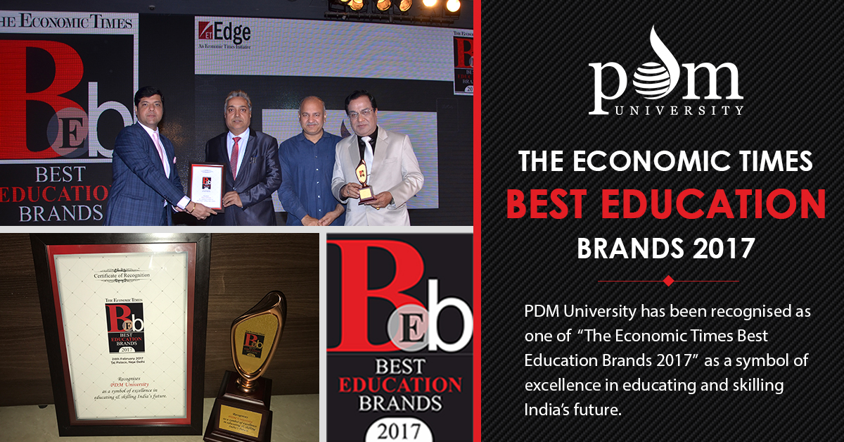 PDM University recognised as one of the Economic Times Best Education Brands 2017