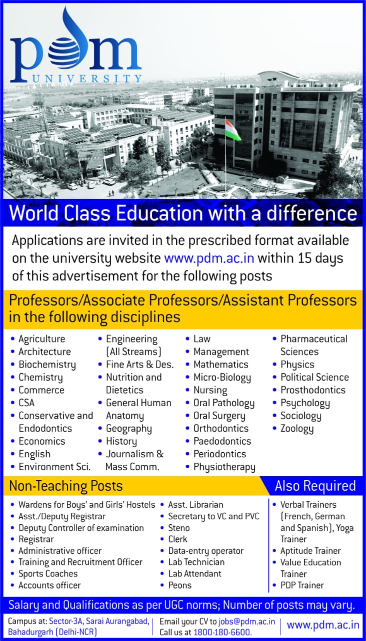 Jobs@PDM - PDM University, Bahadurgarh (Delhi NCR), India